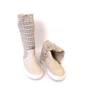 WOz | Shoes | Woz 5h Beige Leather Pullup Platform High Summer Boots ...